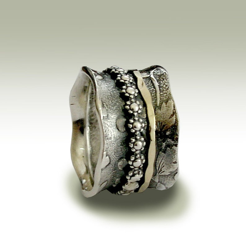 Sterling Silver Band Silver Gold Ring Spinner Ring Wide - Etsy