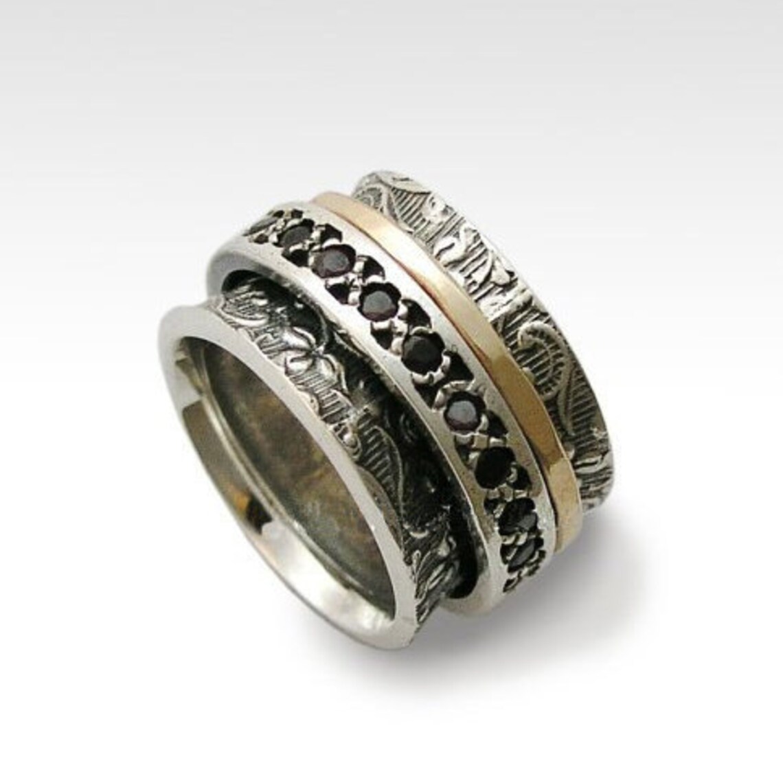 Green Quartz Spinner Ring, Meditation Ring, Gold Filled Ring, Silver ...