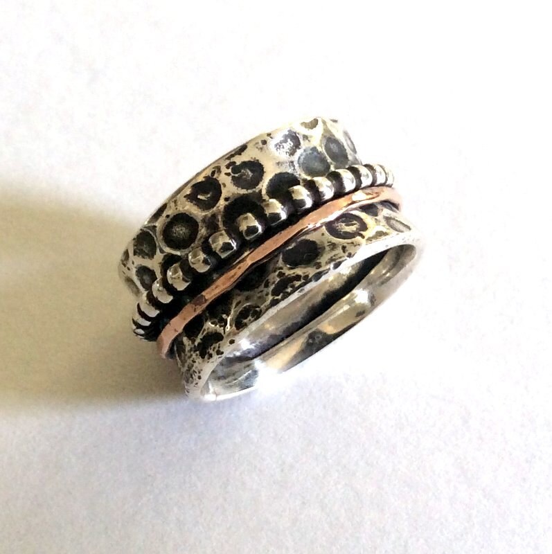 Hammered Unisex Ring Two Tone Ring Stacking Rings Silver - Etsy