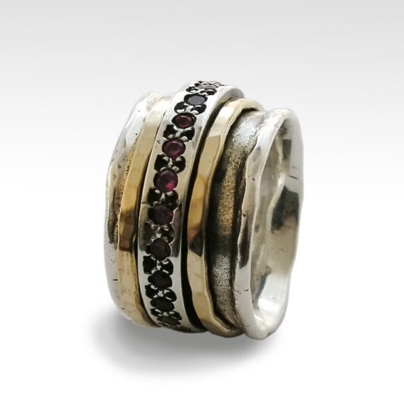 Stacking spinner ring Meditation Ring silver band ruby | Etsy