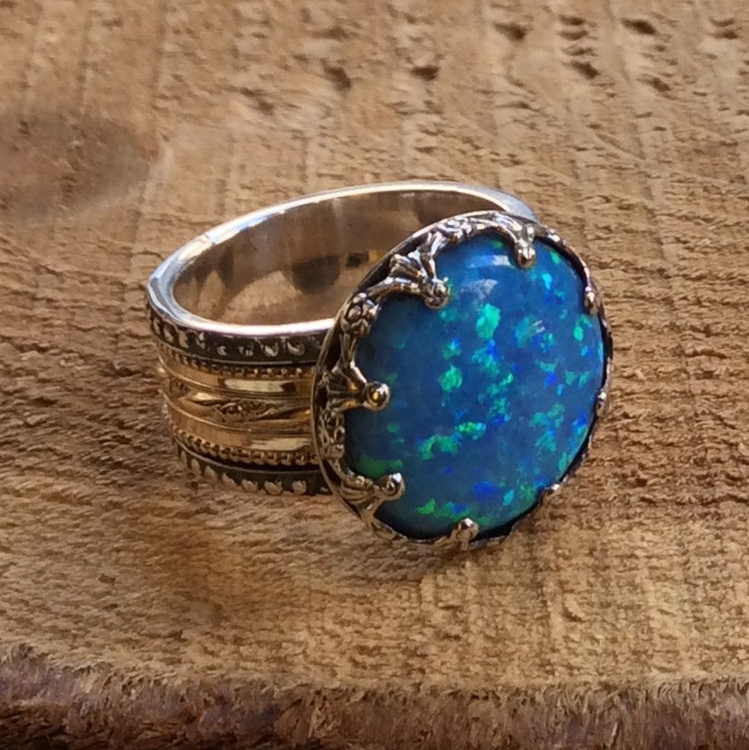 Spinner Ring Blue Opal Ring Wedding Engagement Ring Fidget - Etsy