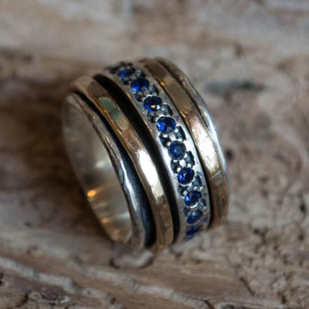 Sapphire Spinner Ring Gold Filled Ring Meditation Ring Silver Band ...