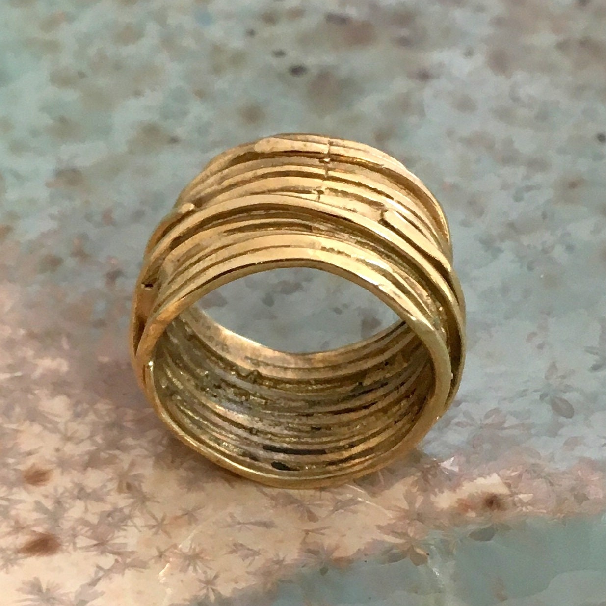 Brass Ring Wide Band Wire Wrap Ring Gold Ring Unisex Band | Etsy