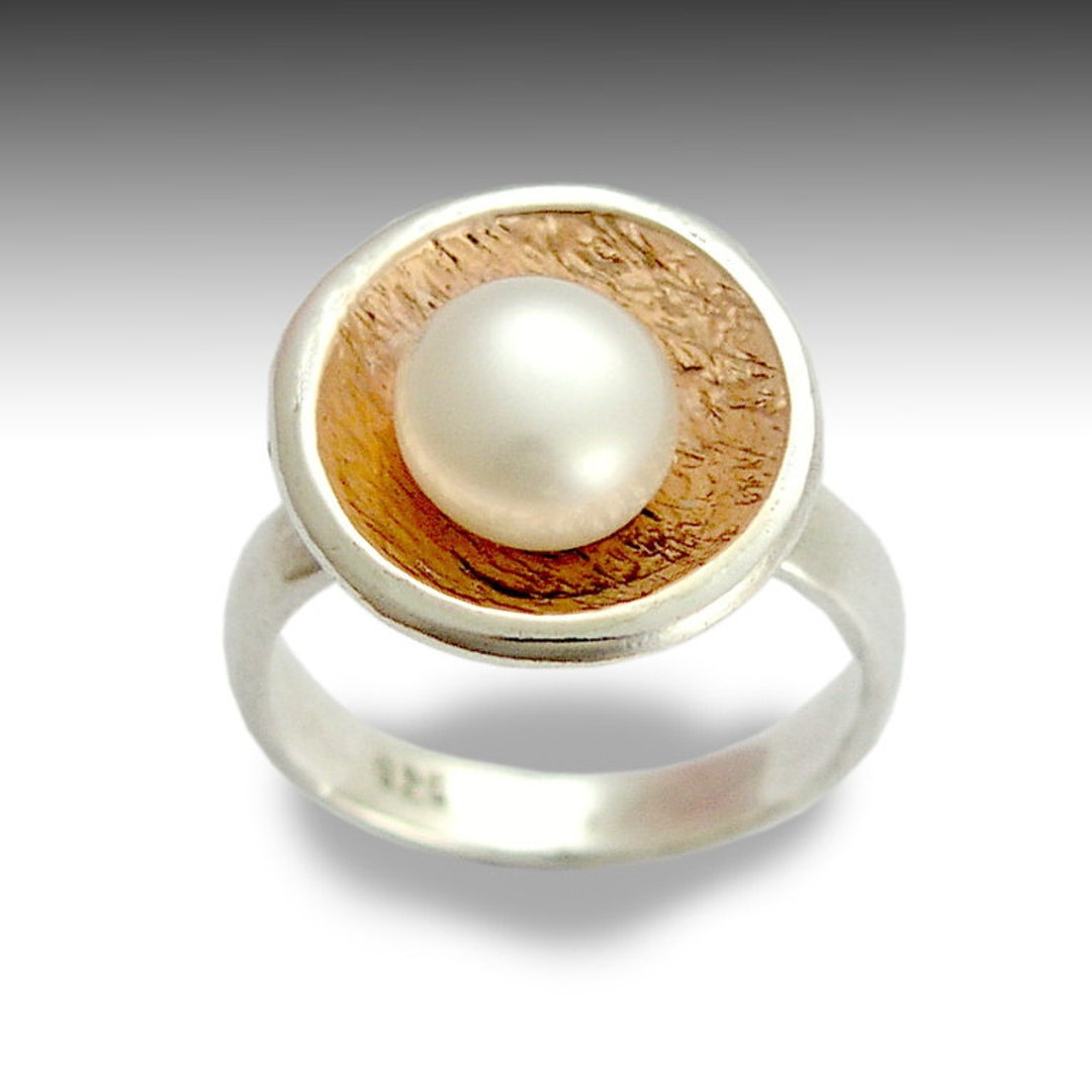 Pearl Ring, Silver Gold Engagement Ring, Silver and Gold Ring ...