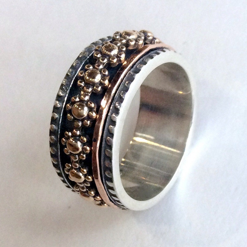 Sterling silver ring wedding band gold silver band floral | Etsy