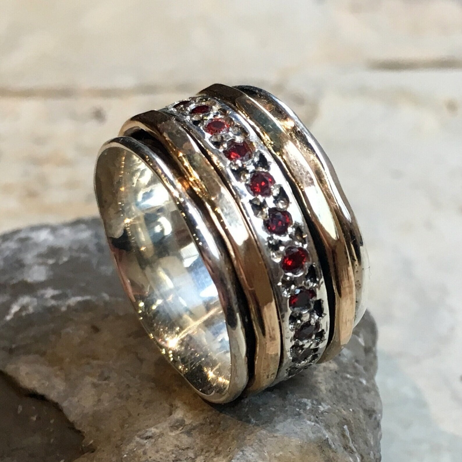 Citrine Spinner Ring Stacker Ring Two Tones Ring Spinning Bands Stone ...