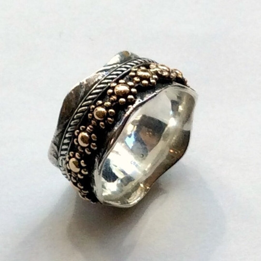Stacking Spinner Ring, Silver Wedding Ring, Floral Ring, Gold Band ...
