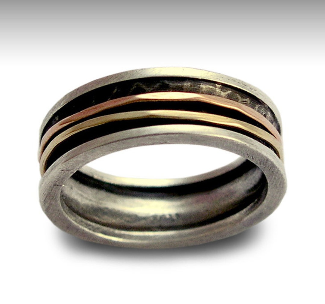 Fidget Spin Ring, Twotone Band, Anxiety Ring, Gift for Him, Silver Gold ...