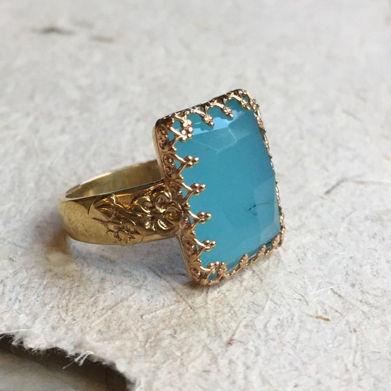 Victorian crown ring blue quartz ring Brass goldfilled ring | Etsy
