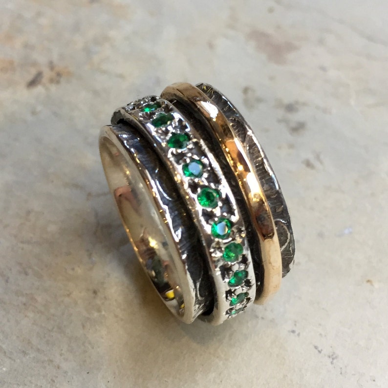 Green Quartz Spinner Ring, Meditation Ring, Gold Filled Ring, Silver ...