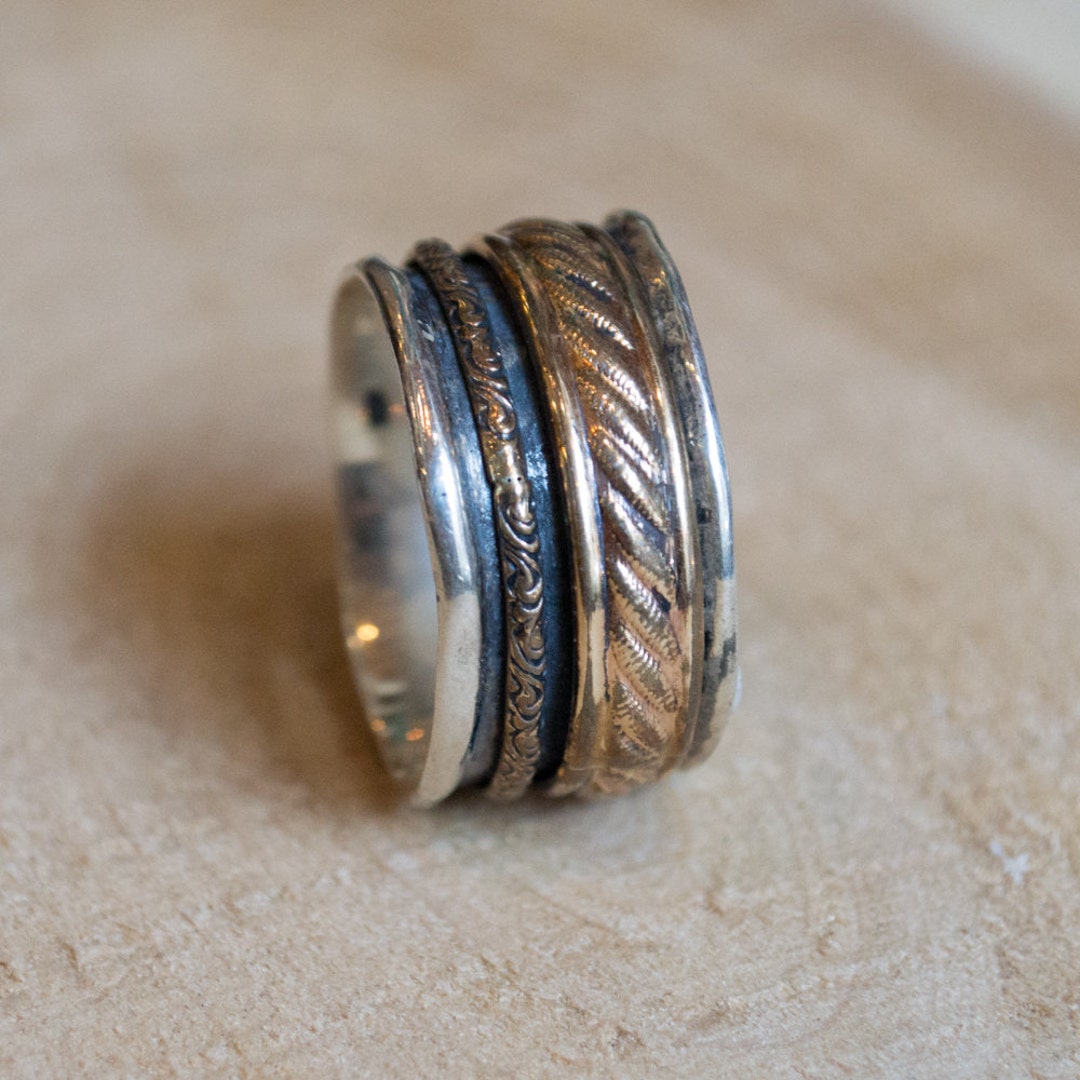 Gypsy Silver Band, Gold Spinner Ring, Boho Ring, Sterling Silver Ring ...