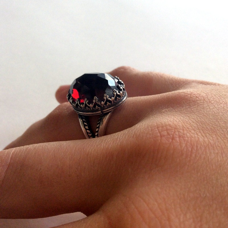 Garnet ring Gemstone ring Silver ring statement ring | Etsy