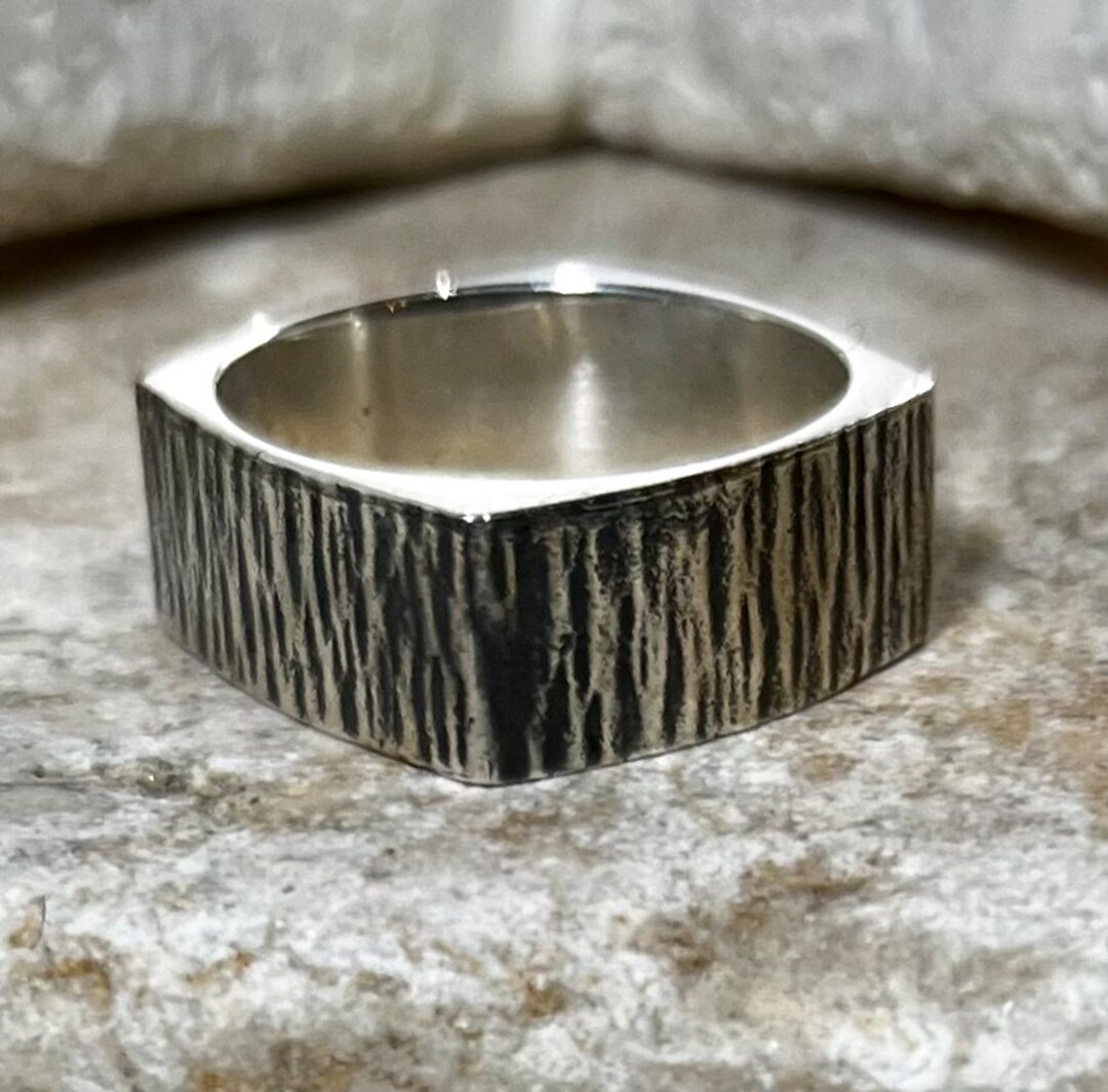 Tree Bark Ring • Wood Texture Ring • Square Band • Tree Bark Band ...