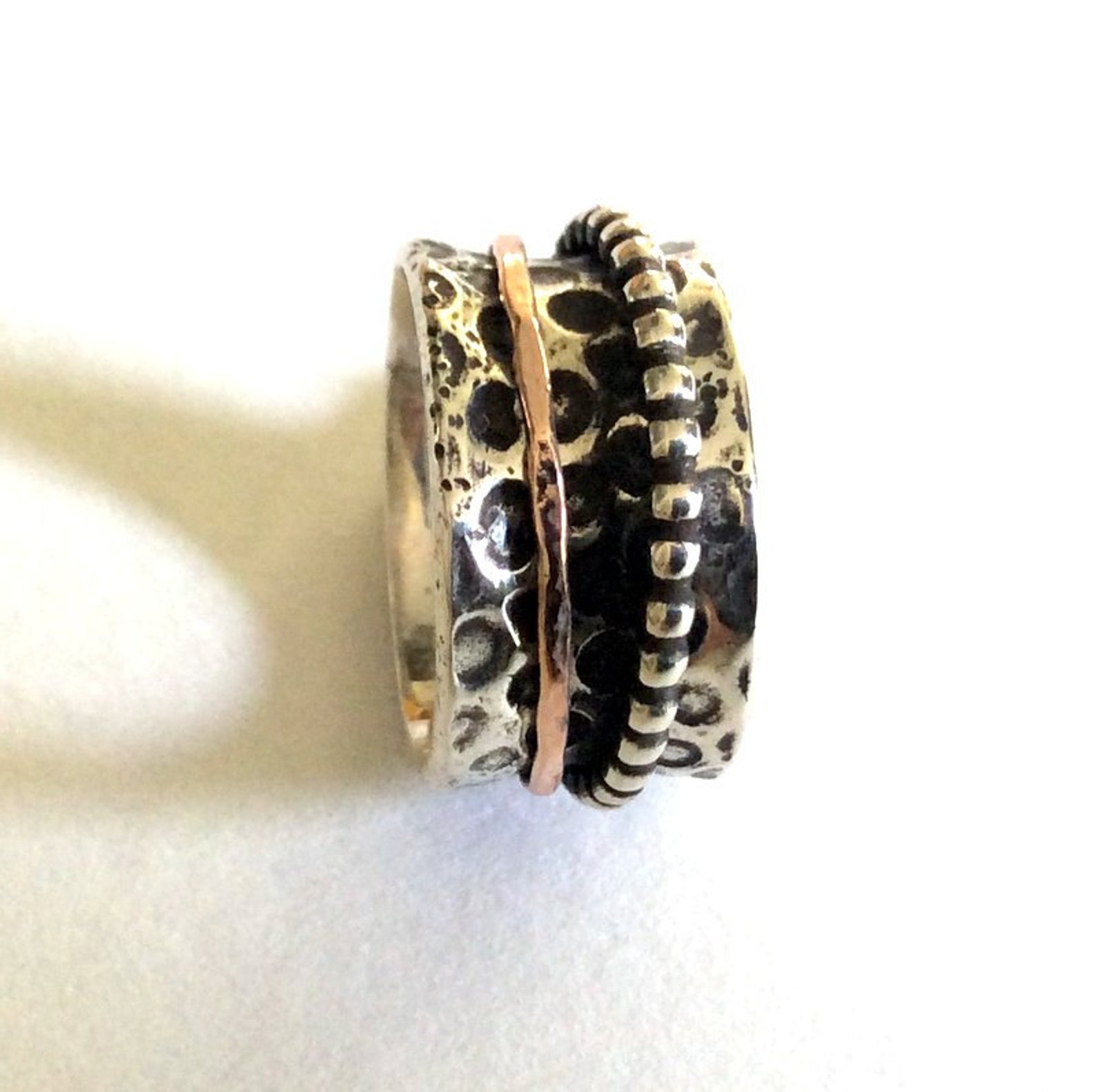 Hammered Unisex Ring Two Tone Ring Stacking Rings Silver | Etsy