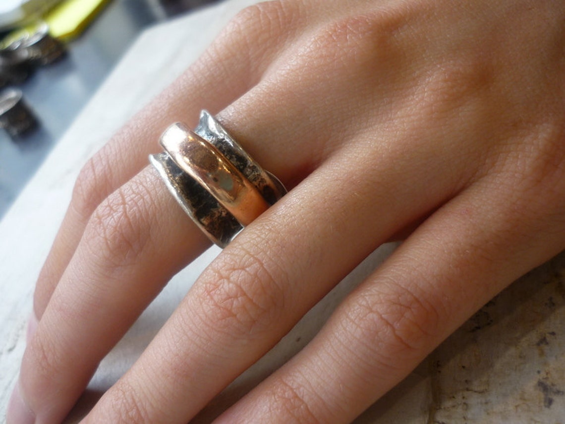 Chunky Gold Ring Rustic Mans Band Silver Gold Band Wedding - Etsy