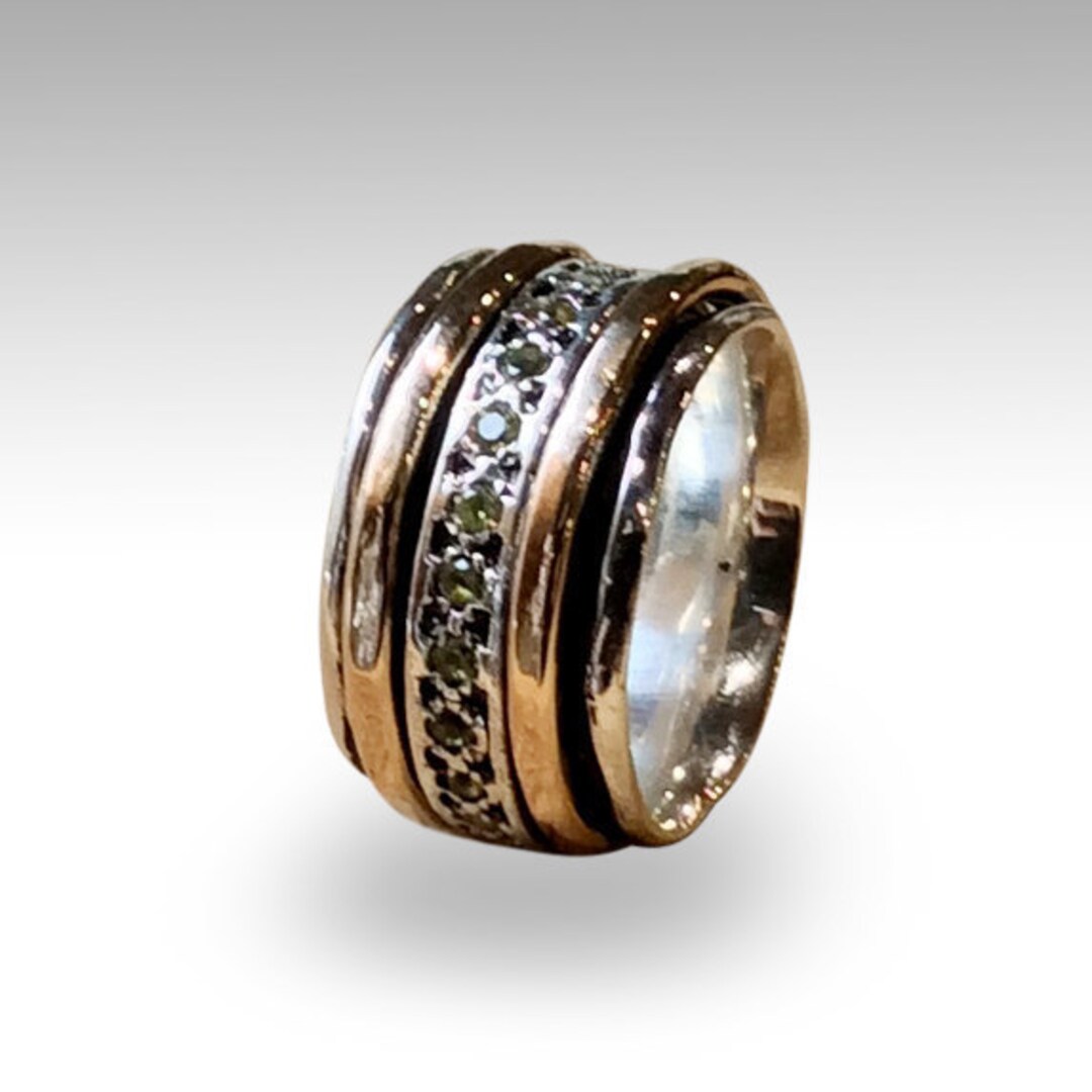 Citrine Spinner Ring Stacker Ring Two Tones Ring Spinning Bands Stone ...