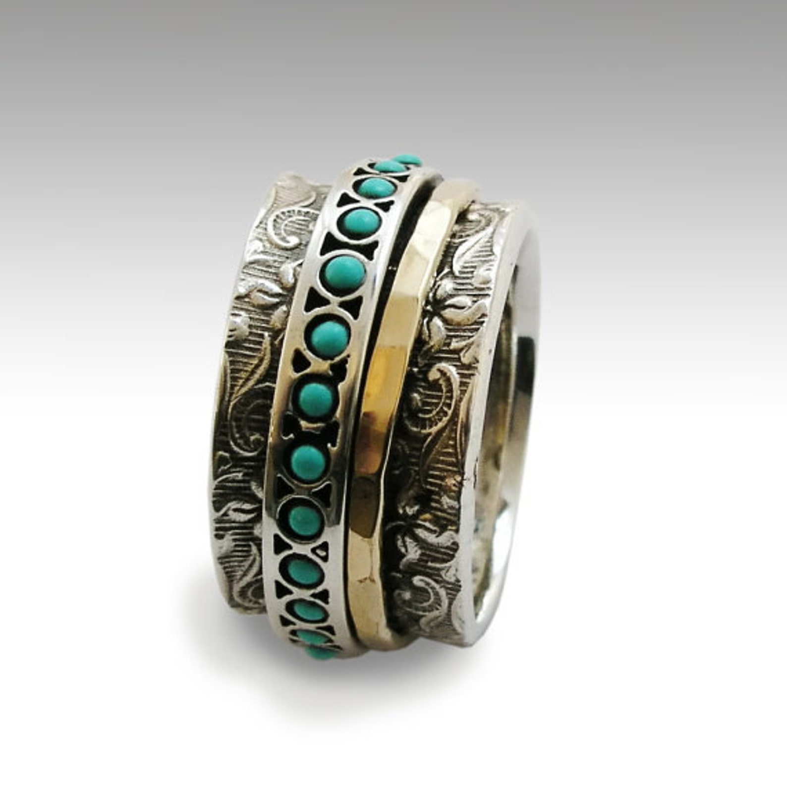 Green Quartz Spinner Ring, Meditation Ring, Gold Filled Ring, Silver ...