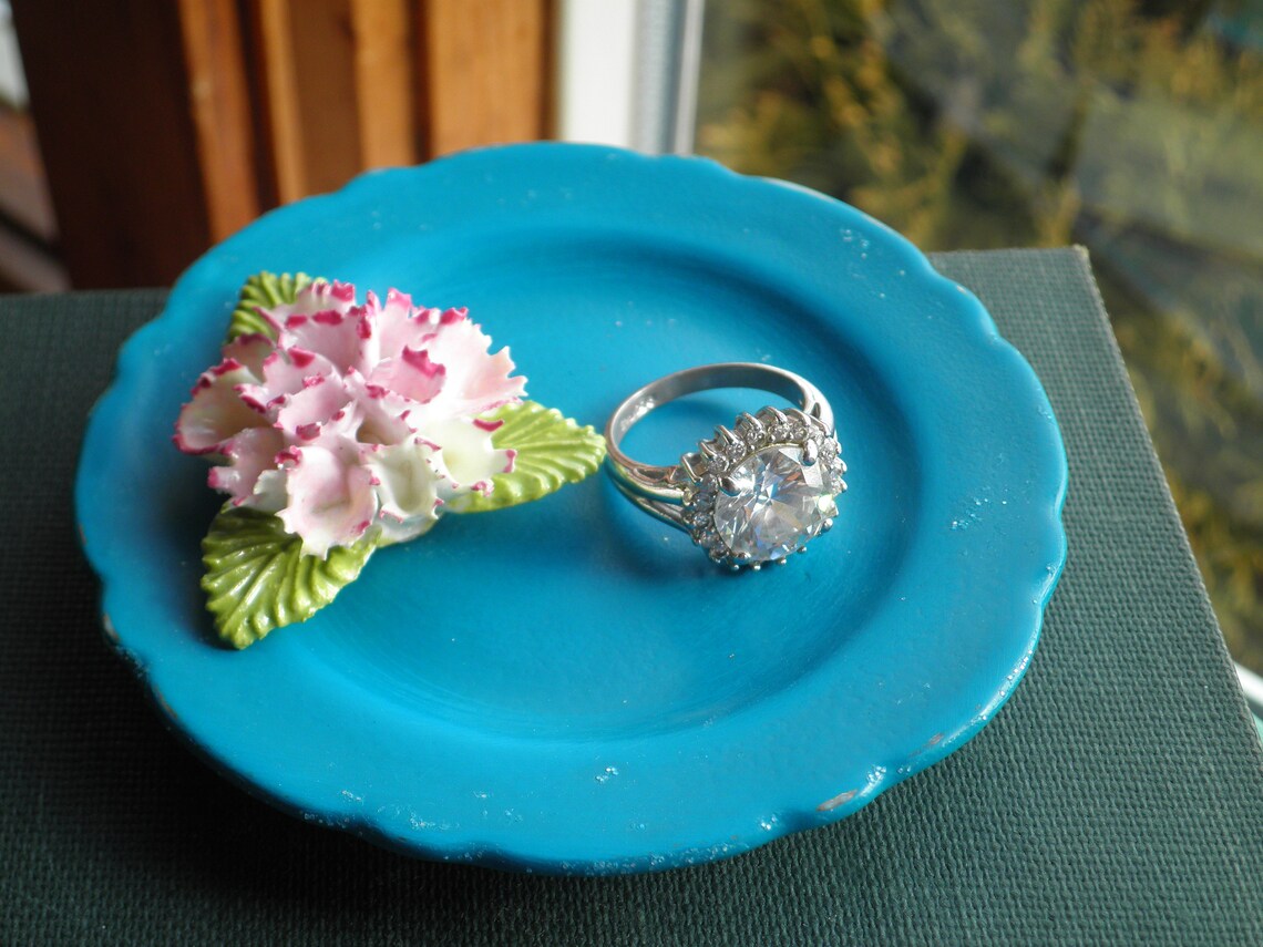 Blue Floral Ring Dish Jewelry / Plate Vintage Porcelain - Etsy