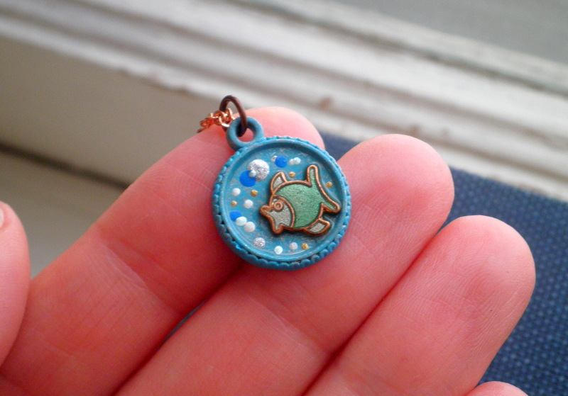 Fish Charm Necklace Vintage Enamel Mini Fish Bubble Summer | Etsy