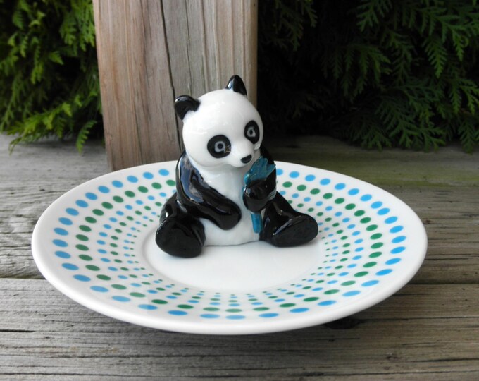 Vintage Panda Bear Ring Dish / Jewelry Plate - Otagiri Glass Panda Bear ...