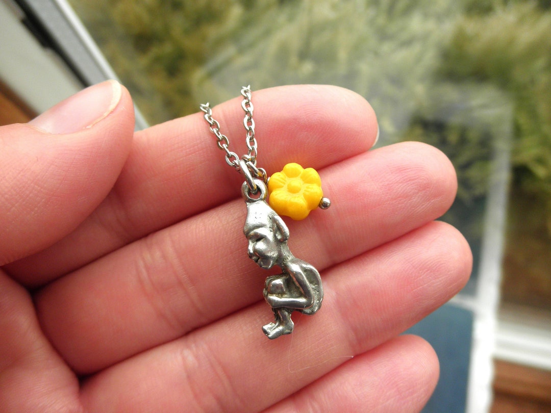 Vintage Elf Charm Necklace - Sterling Silver Pixie / Imp & Yellow ...