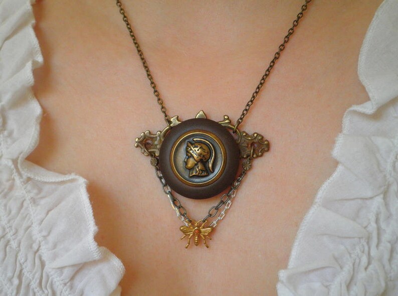 Vintage Button Bib Necklace Rustic Metal Key Plate Bee & | Etsy