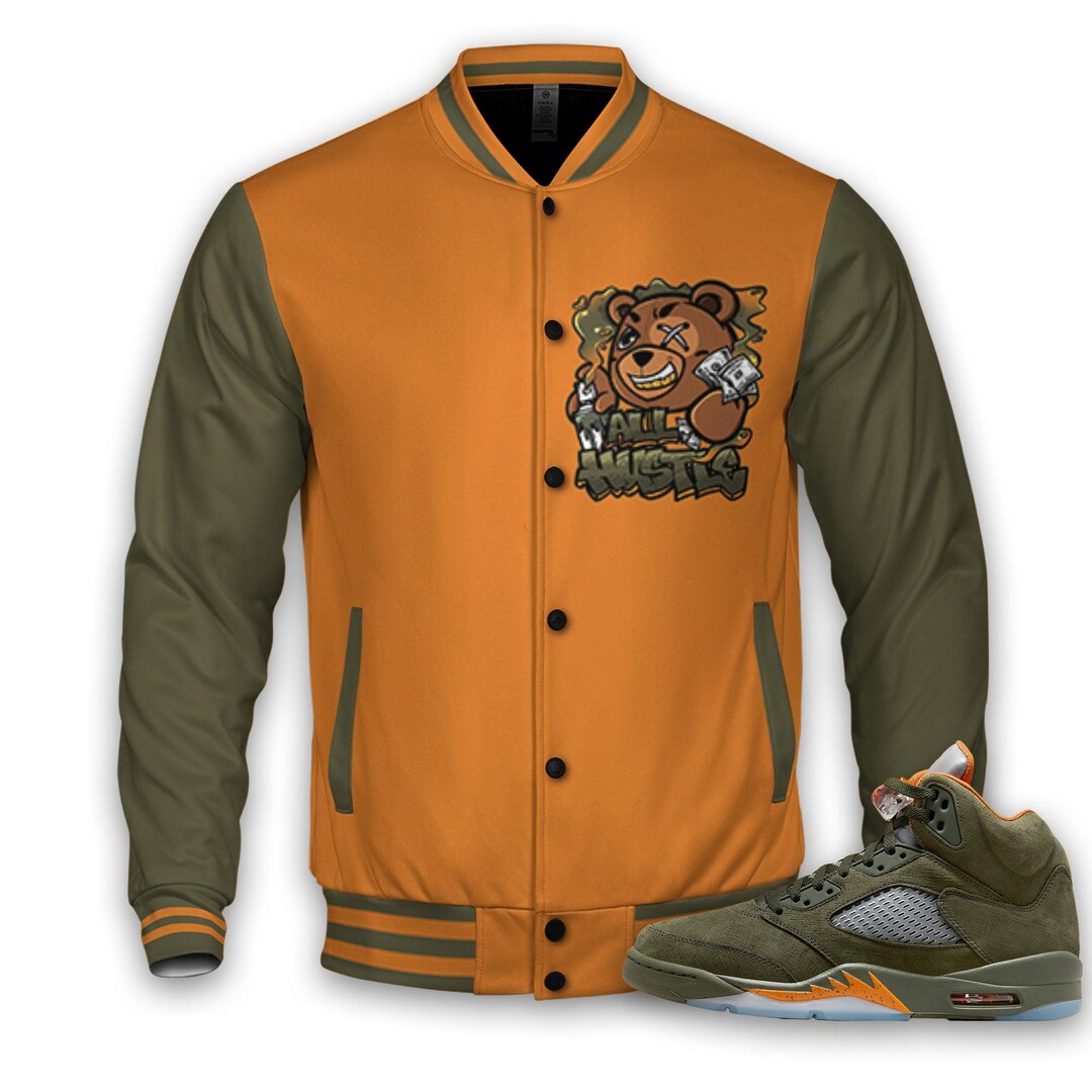 Jordan 5 Olive Unisex Varsity Jacket, BER Hustle All Day Varsity Custom ...