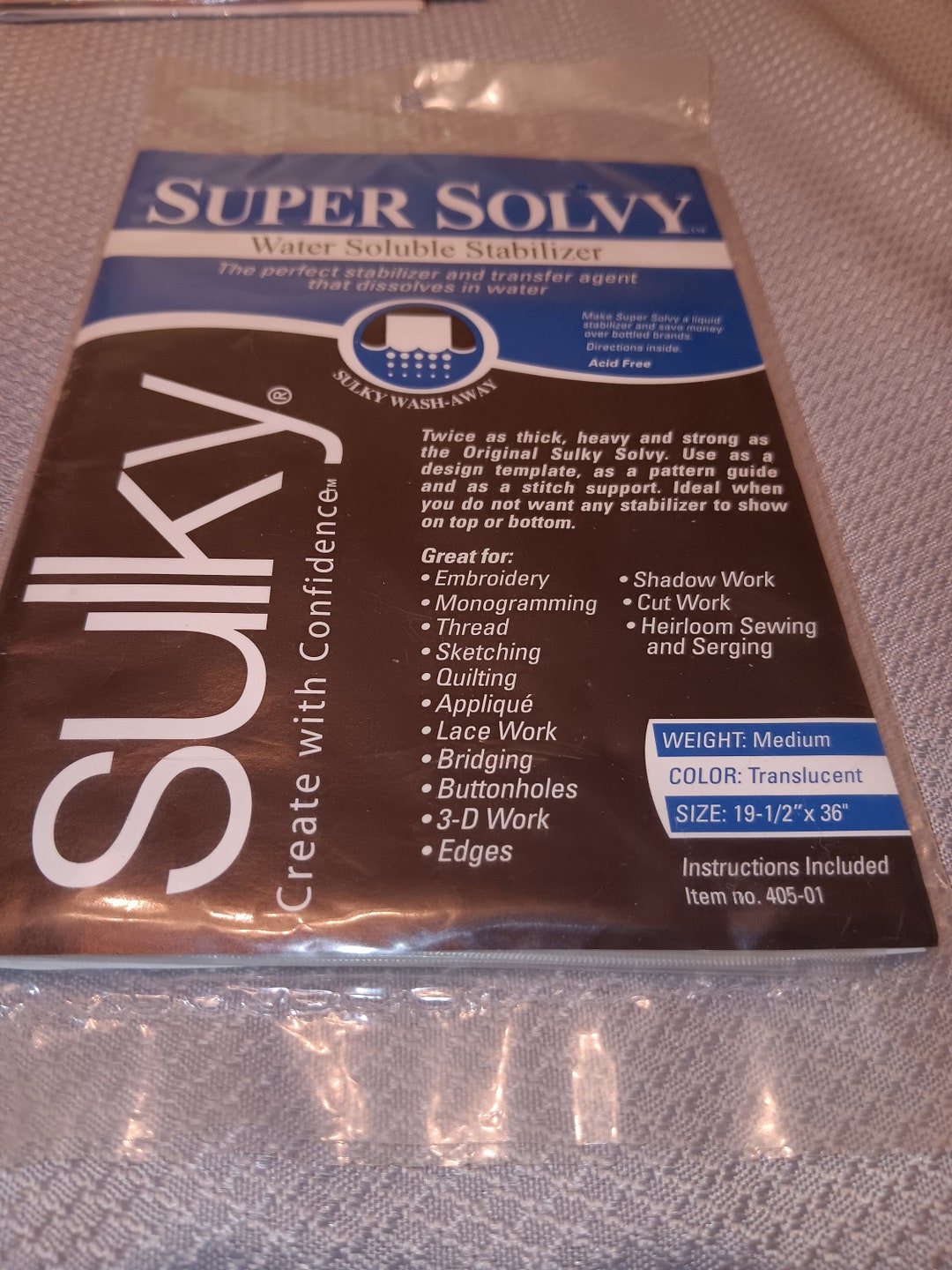 Sulky Super Solvy, Water Soluble Stabilizer - Etsy