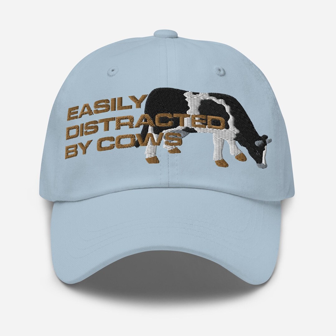 Easily Distracted by Cows Hat Embroidery Baseball Cap Funny Cow Farm ...