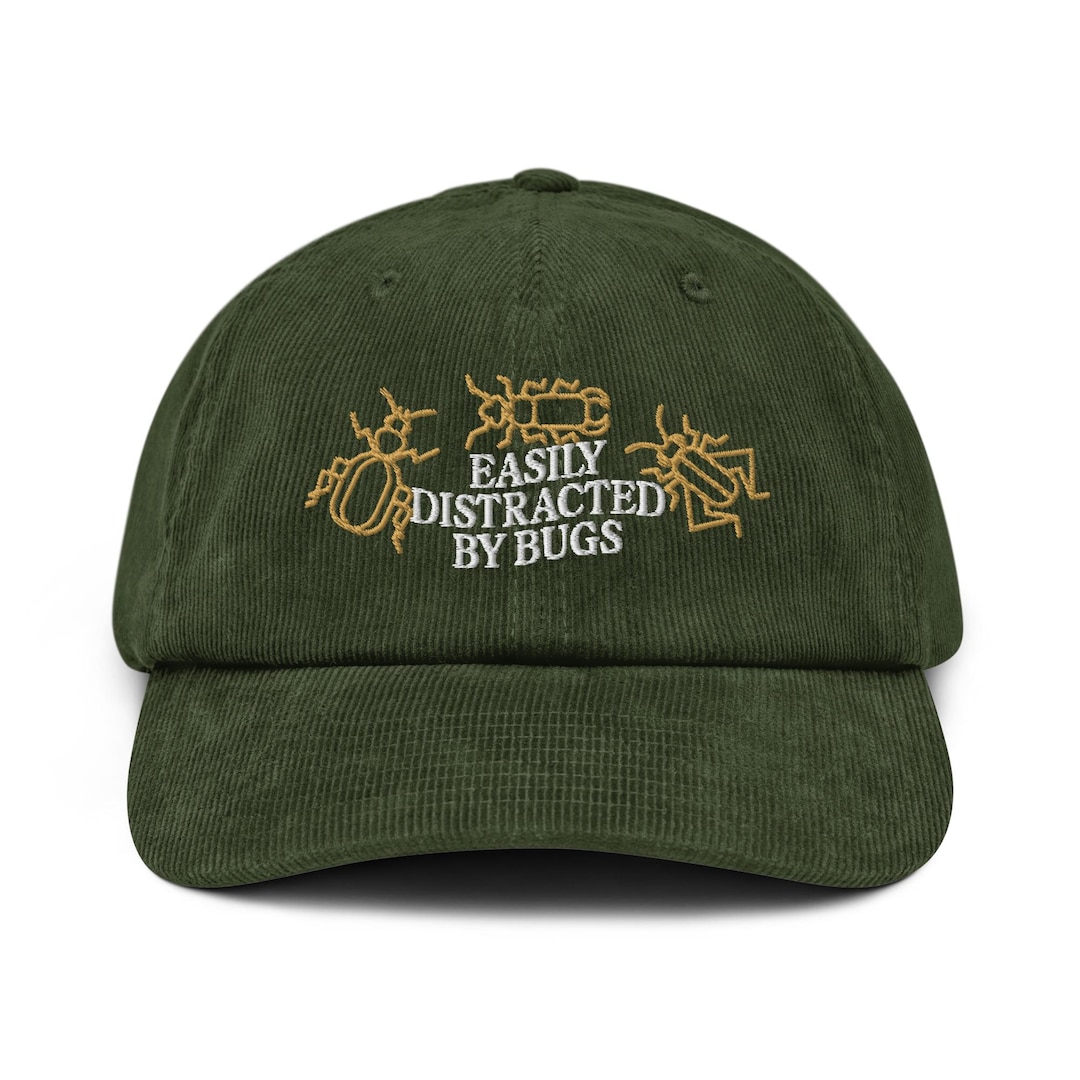 Easily Distracted by Bugs Insect Retro Hat Embroidered Corduroy Cap Bug ...