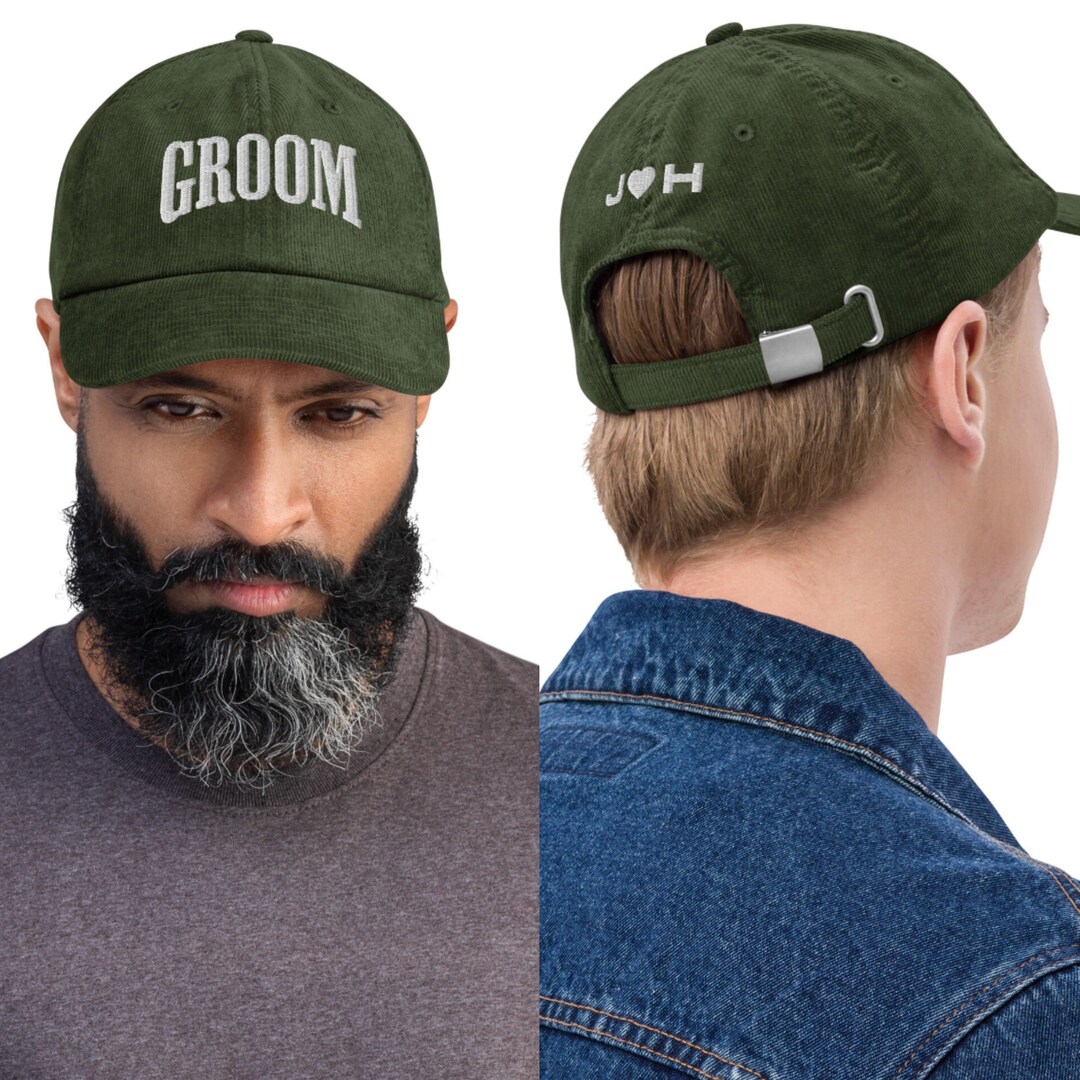 Personalized Gift for Groom Embroidery Corduroy Hat Initial Heart Back ...