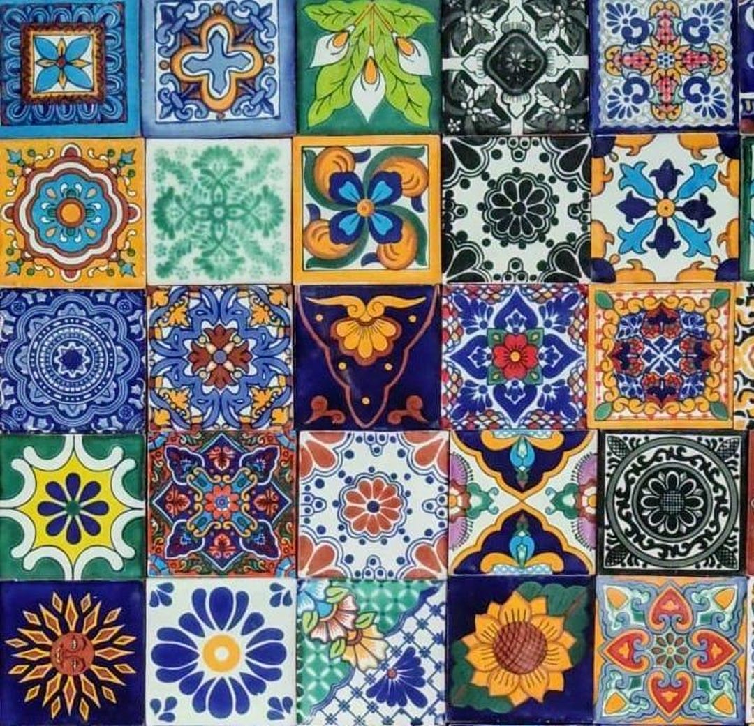 100 Individual 2x2 Assorted Mexican Tiles Ceramic Pottery Talavera ...