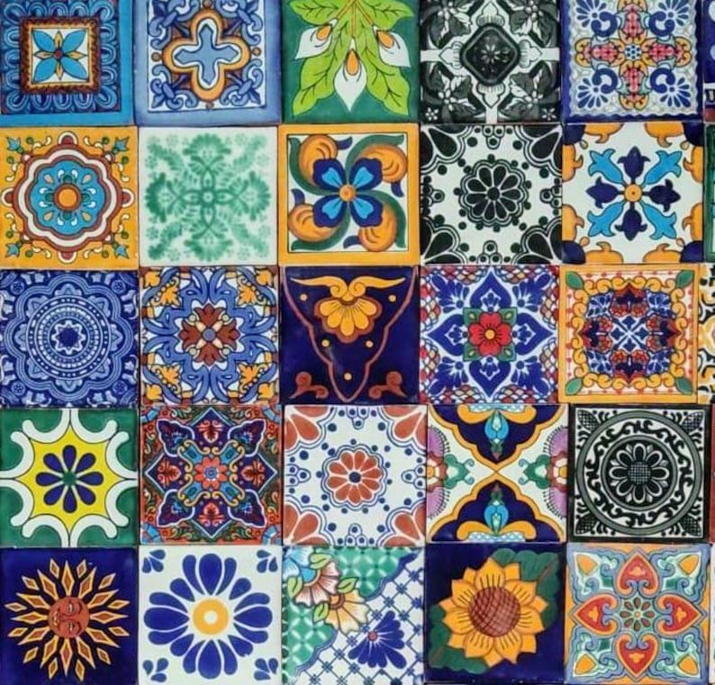 100 Individual 2x2 Assorted Mexican Tiles Ceramic Pottery Talavera ...