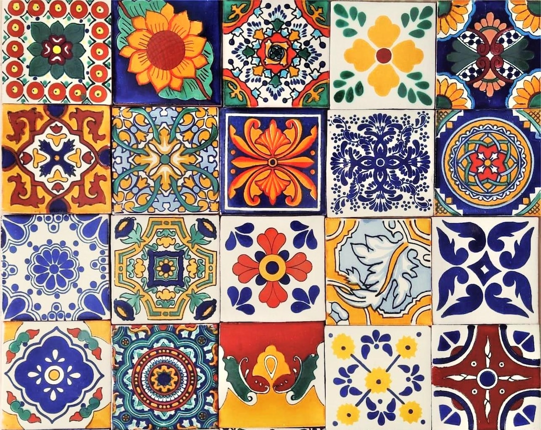 40 Mexican Tiles 6x6 Handcrafted Ceramic Clay Mexico Tile SET #002 - Etsy