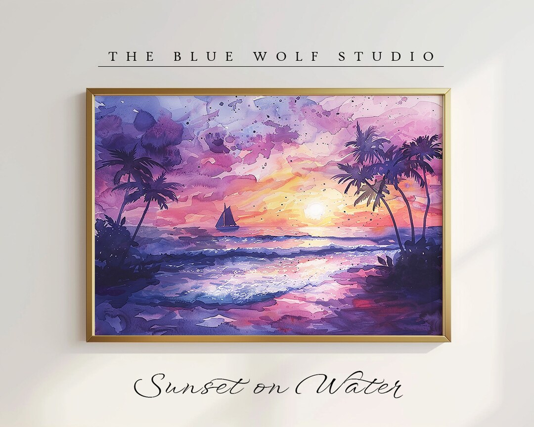 Sunset Wall Art, Beach Wall Art, Sunset Boat Scene Art, Coastal Wall ...