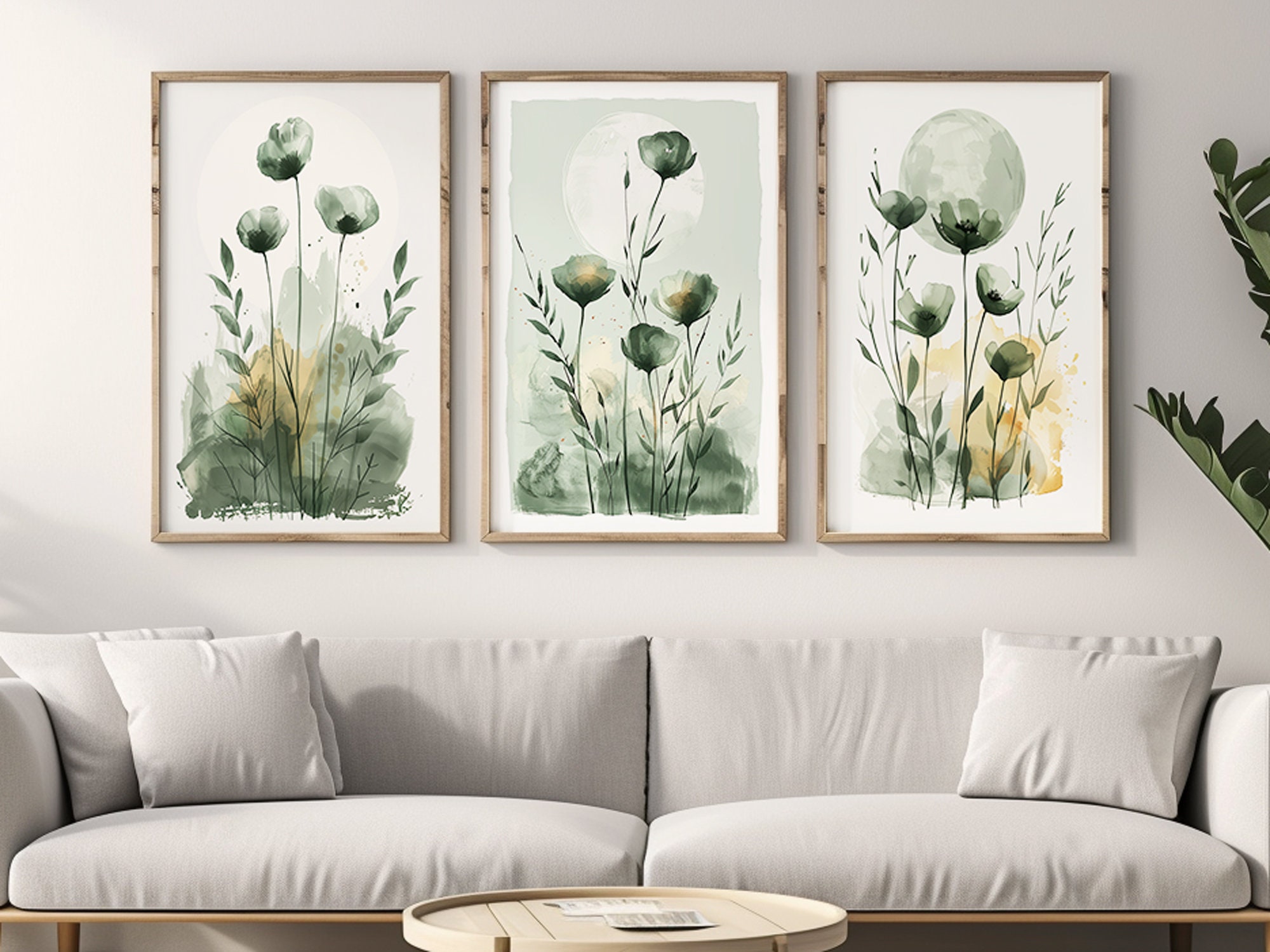 Set of 3 Green Wildflower Green Watercolour Prints, Botanical Wall Art ...