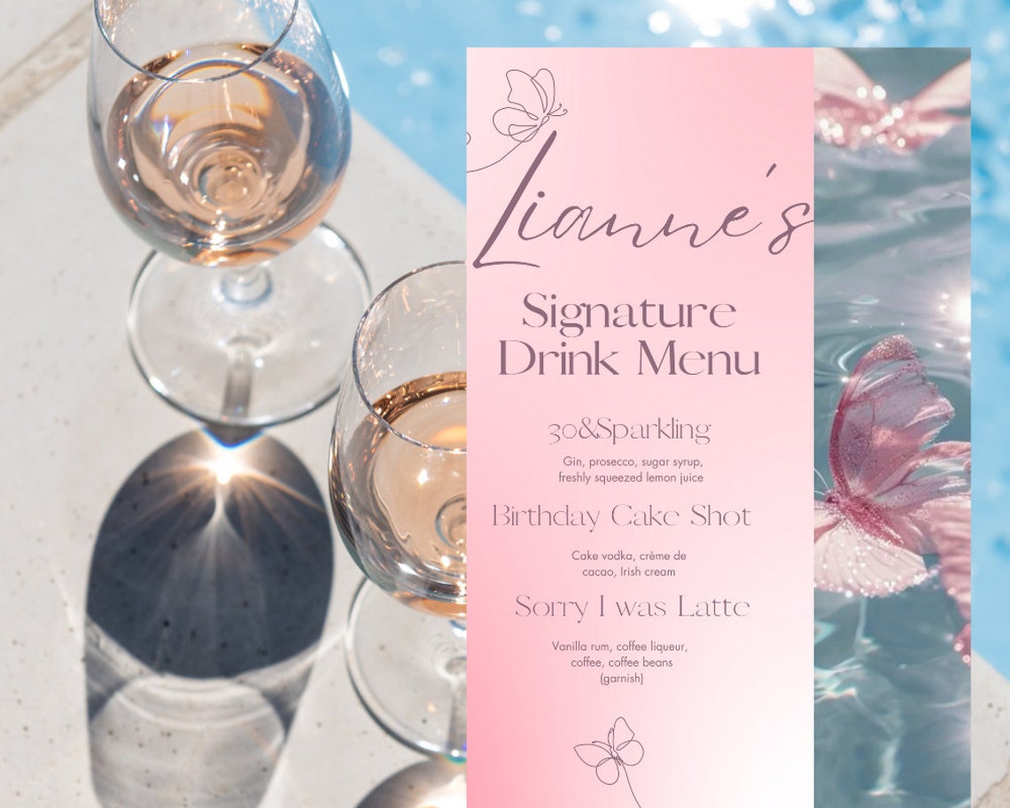 Y2K Celebration Menu, Bridal Shower Menu Template, Canva Menu Template ...