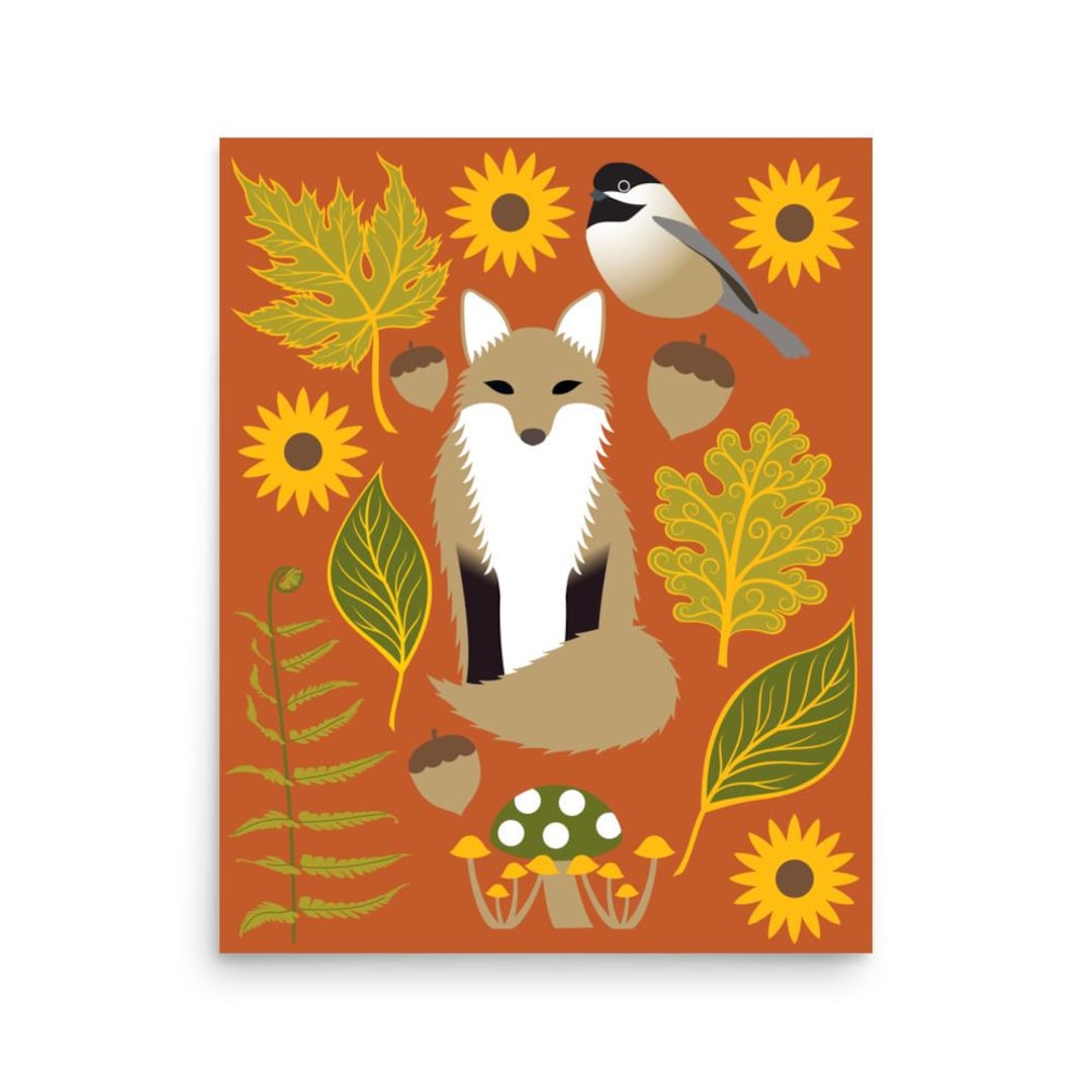 Fox, Cute Animal Poster, Woodland Decor Art Print, Cottagecore Kids ...