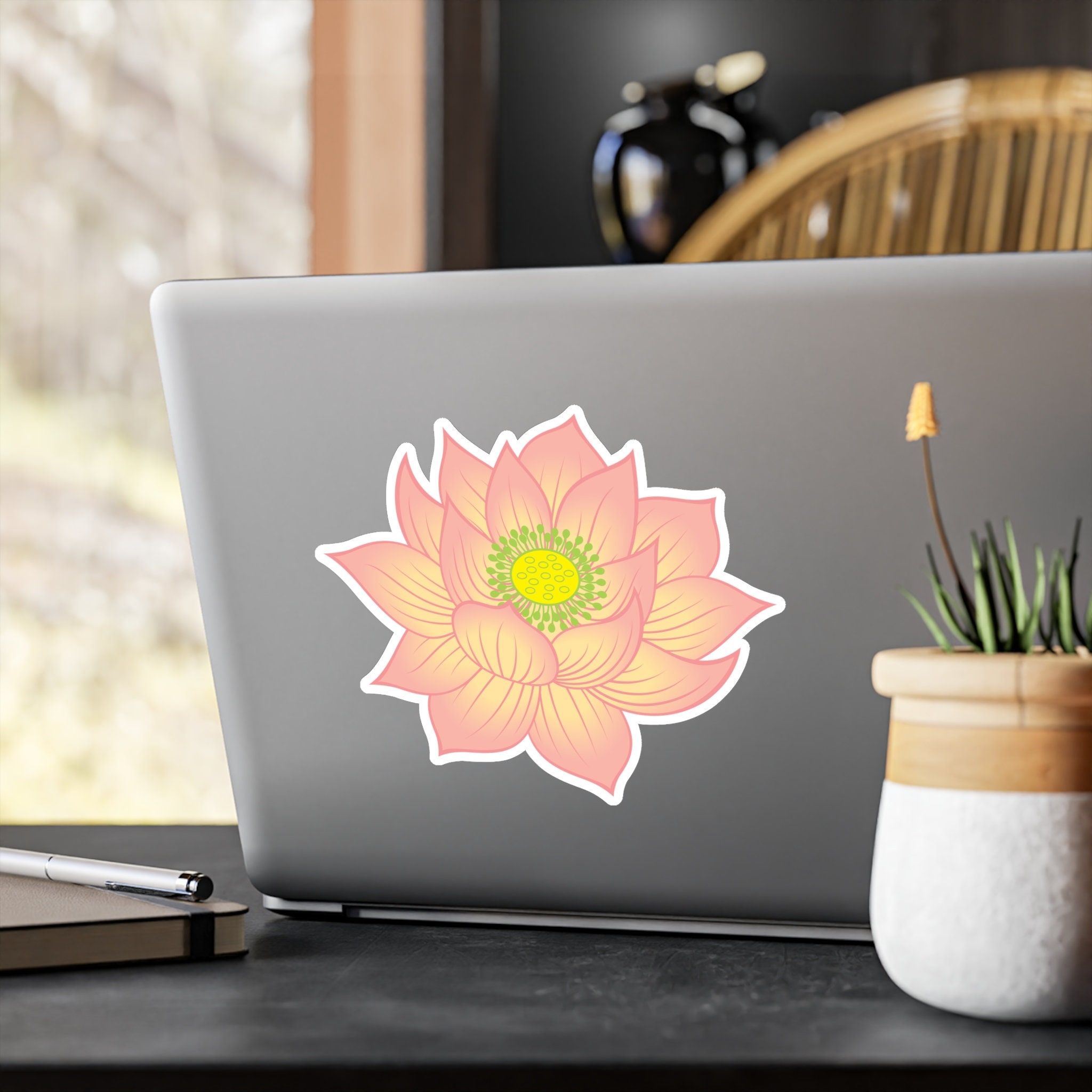 Pink Lotus Blossom Sticker, Flower Vinyl Decals, Waterproof Art Sticker ...