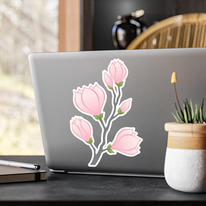 Pink Magnolia Vinyl Decals, Pretty Flower Blossom Sticker for ...