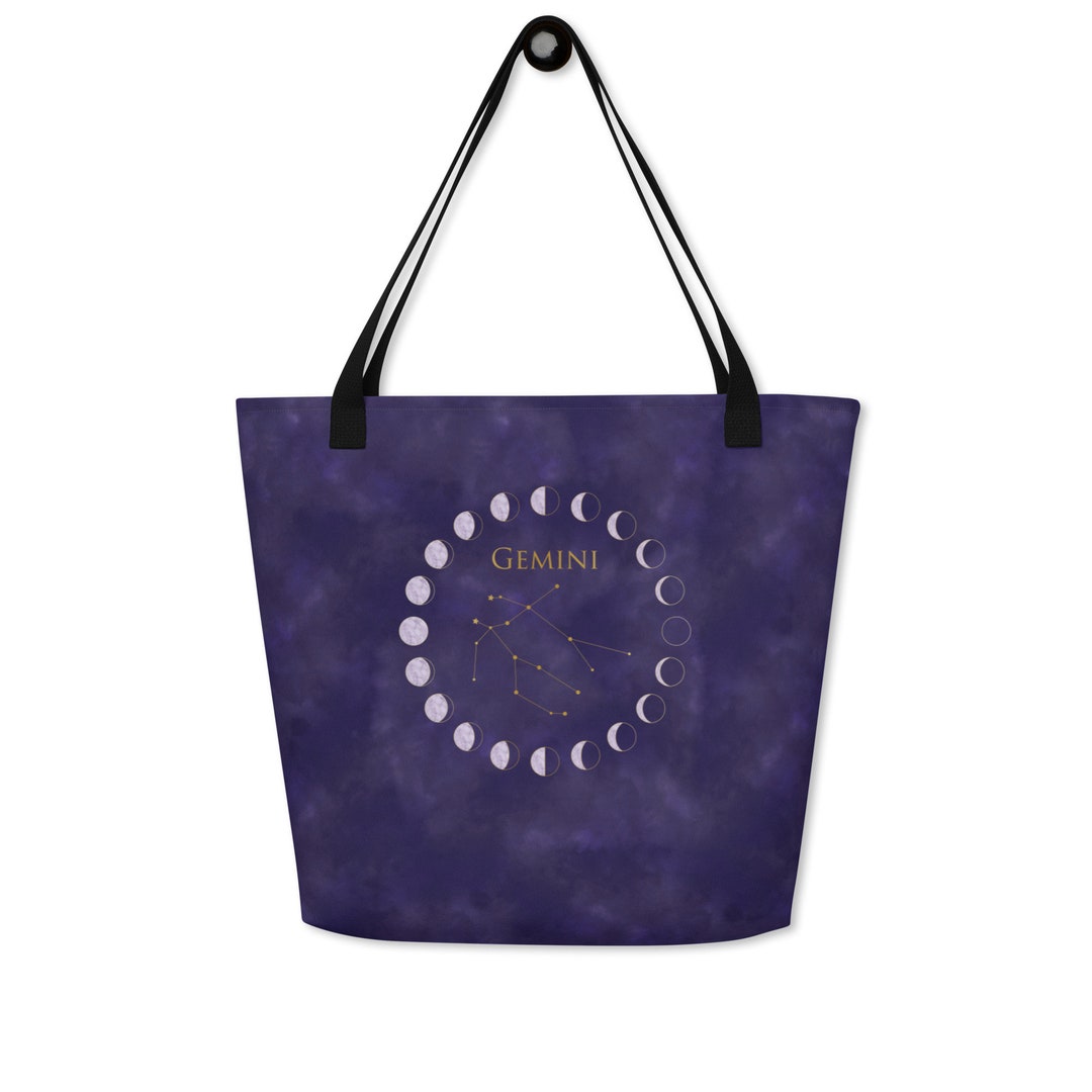 Gemini Tote Bag, Boho Zodiac Birthday Gift, Moon Phase Book Bag - Etsy