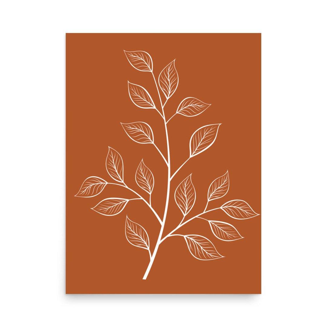 Burnt Orange Leaf Print Botanical Poster, Autumn Rustic Home Decor ...