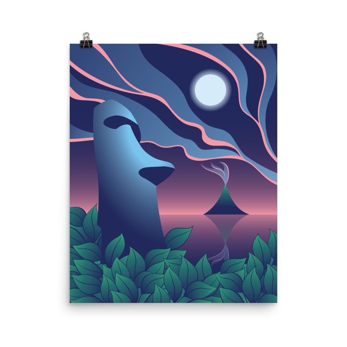 Moai Moon Art Print Tropical Retro Wall Decor Tiki Bar - Etsy