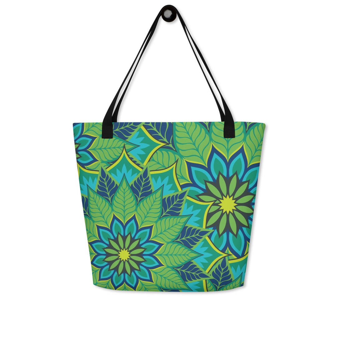 Emerald and Jade Green Tote Bag, Abstract Mandala Everyday Bag, Eco ...