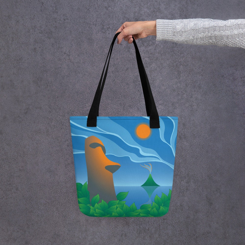 Moai Pop Art Tote Bag, Tiki Tropical Book Bag, Mid Century Reusable ...