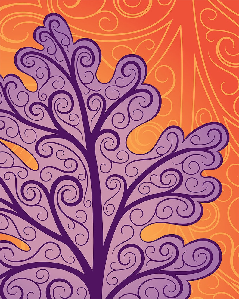 Oak Leaf Print, Abstract Botanical Poster, Autumn Wall Art, Fall ...