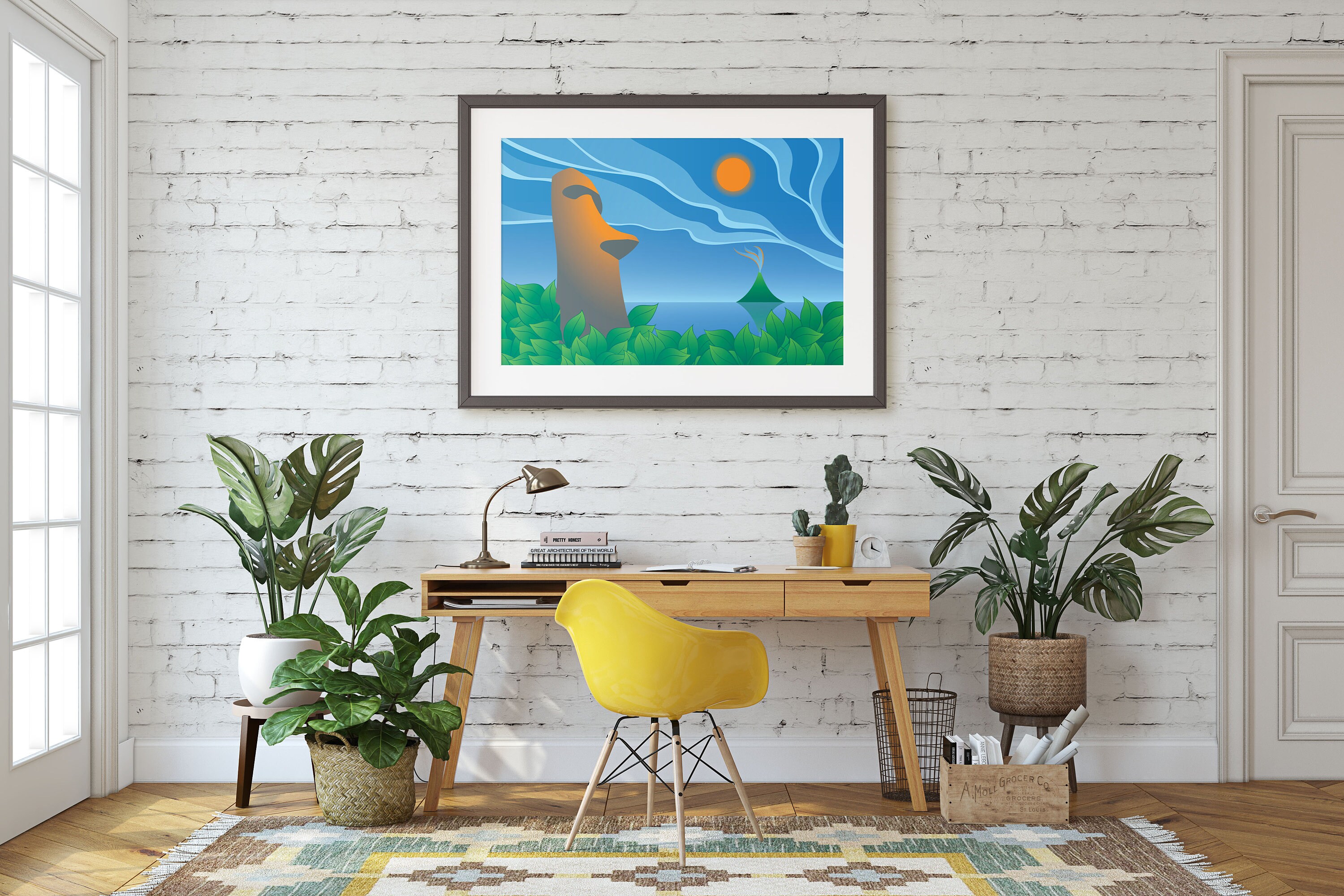 Moai Statue, Tiki Art Print, Tropical Retro Wall Decor, Tiki Bar ...
