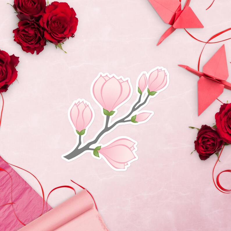 Pink Magnolia Vinyl Decals, Pretty Flower Blossom Sticker for ...