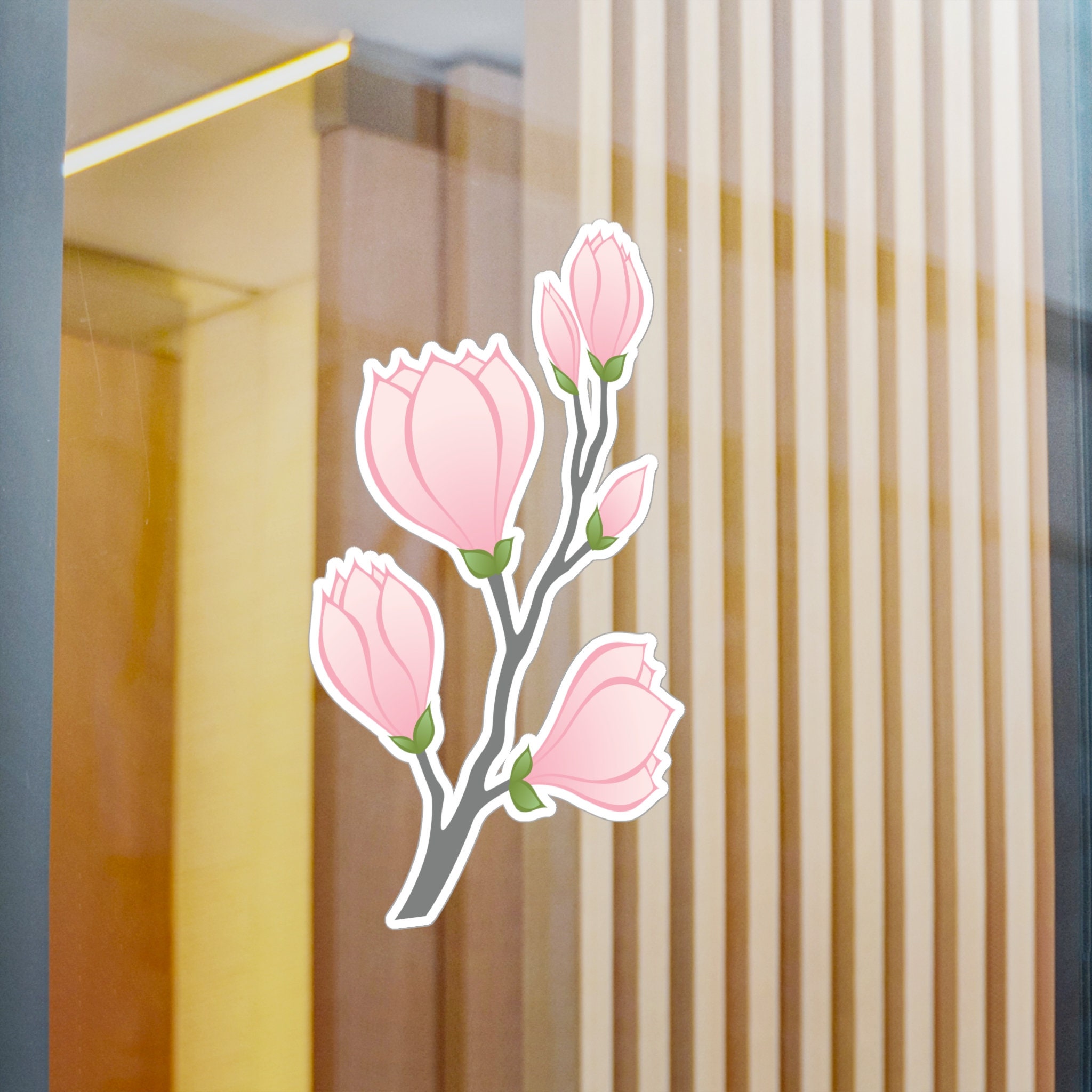 Pink Magnolia Vinyl Decals, Pretty Flower Blossom Sticker for ...