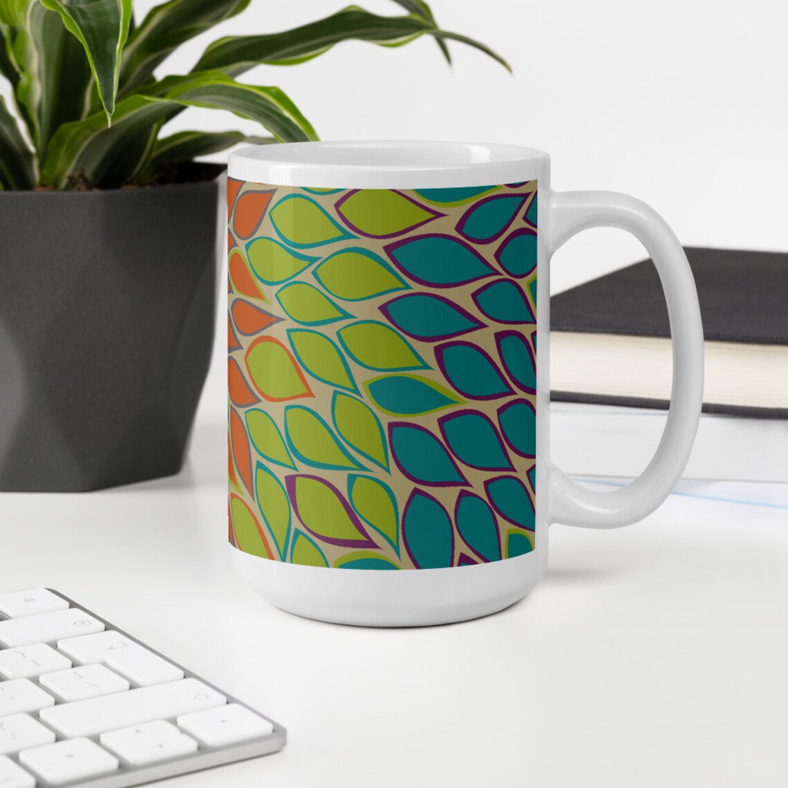 Geometric Mug Coffee Gift, Autumn Kitchen Decor, Fall Botanical Print ...